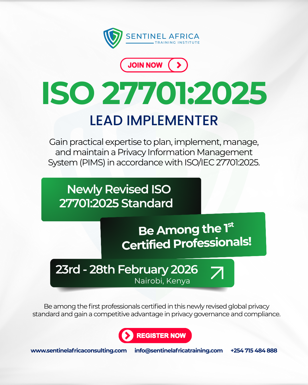 ISO 27701:2025 PIMS Training Kenya - Sentinel Africa Consulting Ltd